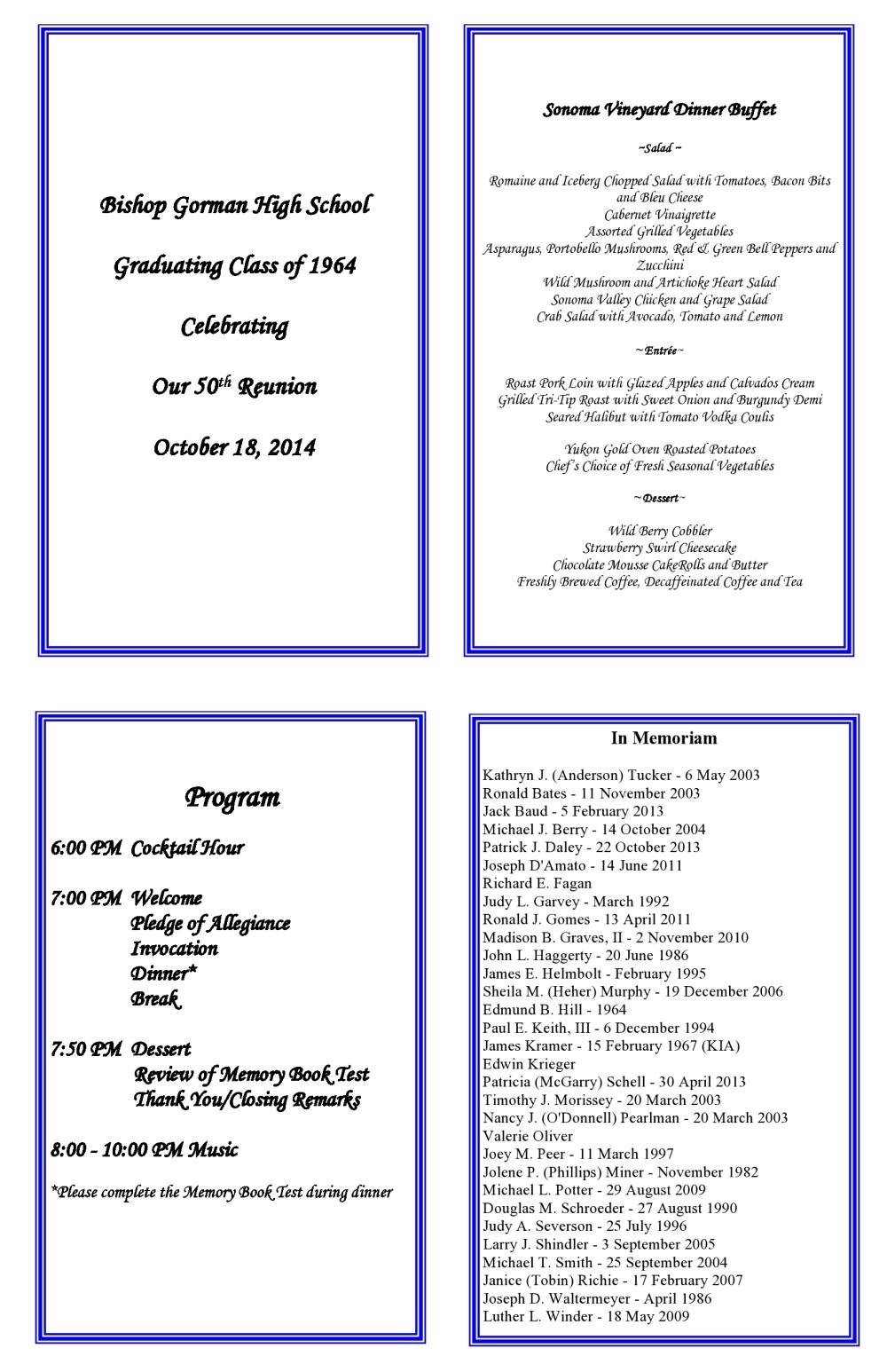 BGHS 64 50th Reunion Information